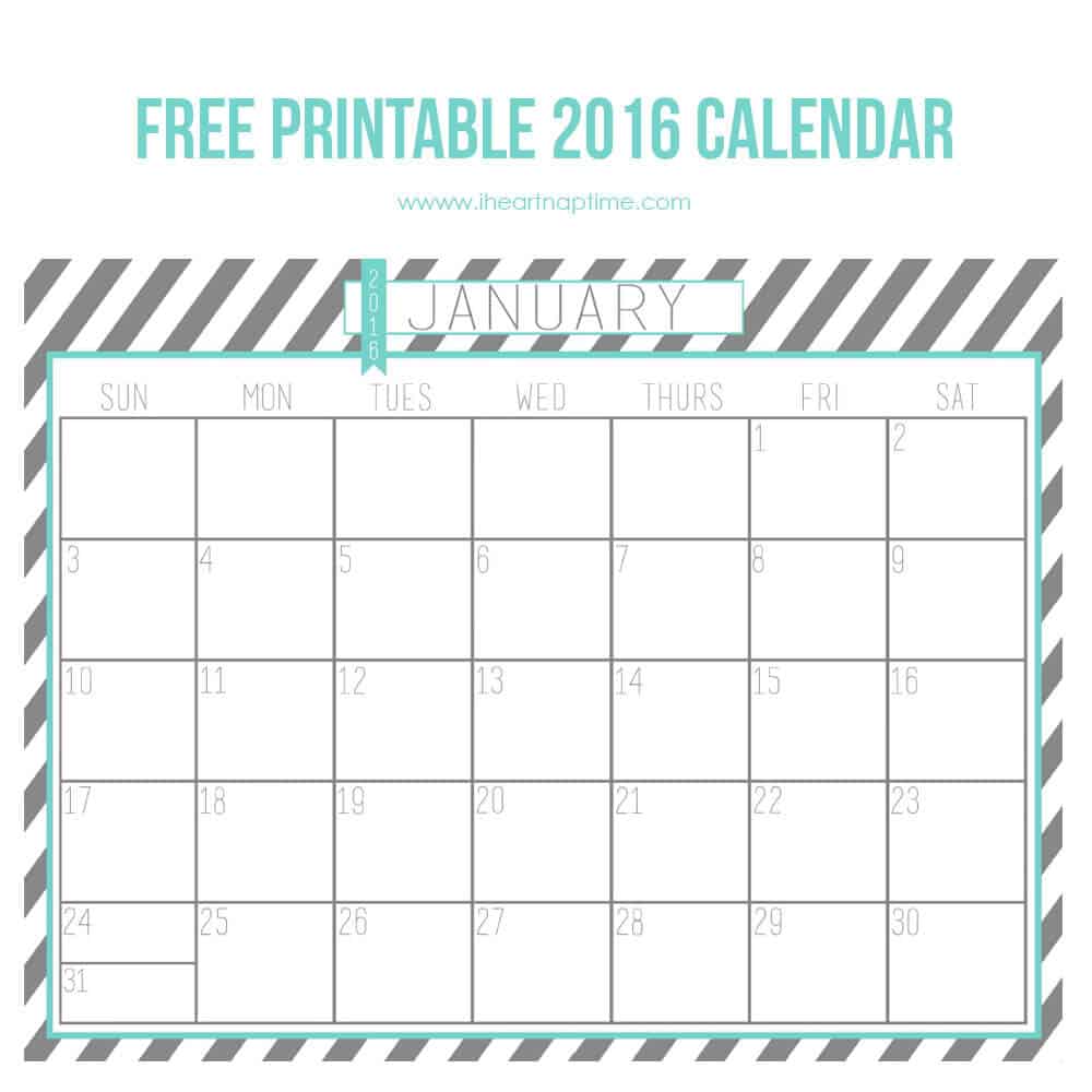2016 Free Printable Calendar - I Heart Nap Time 2016 Free Printable Calendar - I Heart Nap Time