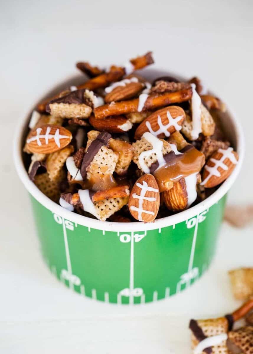 Turtle Chex Party Mix (with Football Almonds) - I Heart Naptime