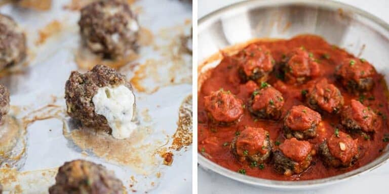 Baked Mozzarella Stuffed Meatballs - I Heart Naptime