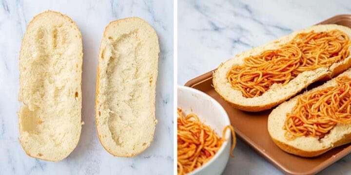 Cheesy Leftover Spaghetti Boats - I Heart Naptime