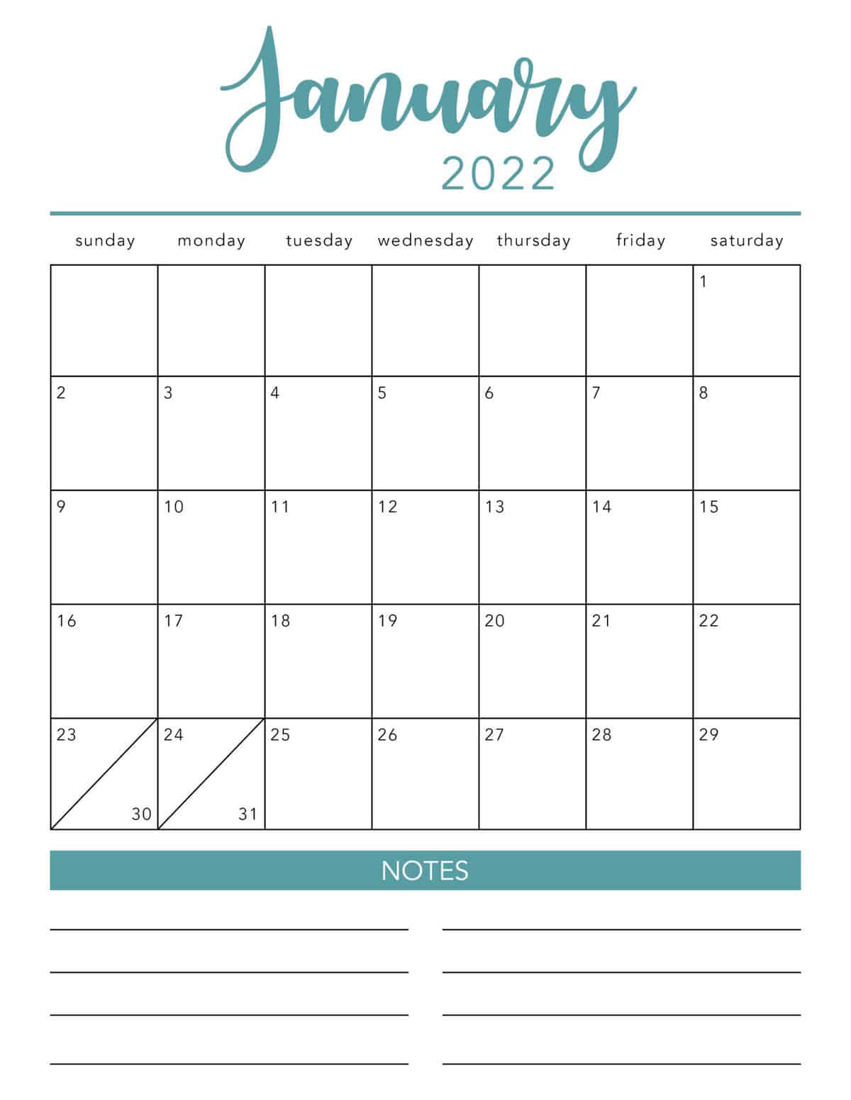Calendar 2022 Template Printable